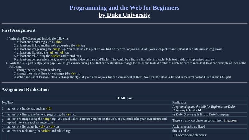 Programming and the Web for Beginners - First Assignment