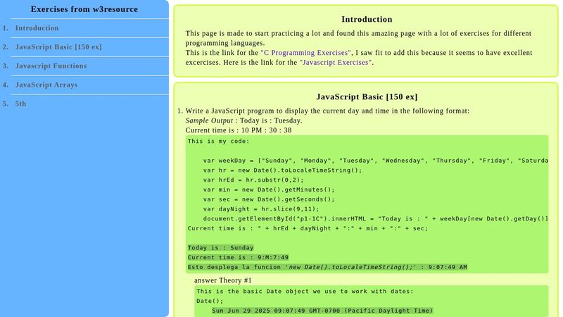 JS Exercises from w3resource