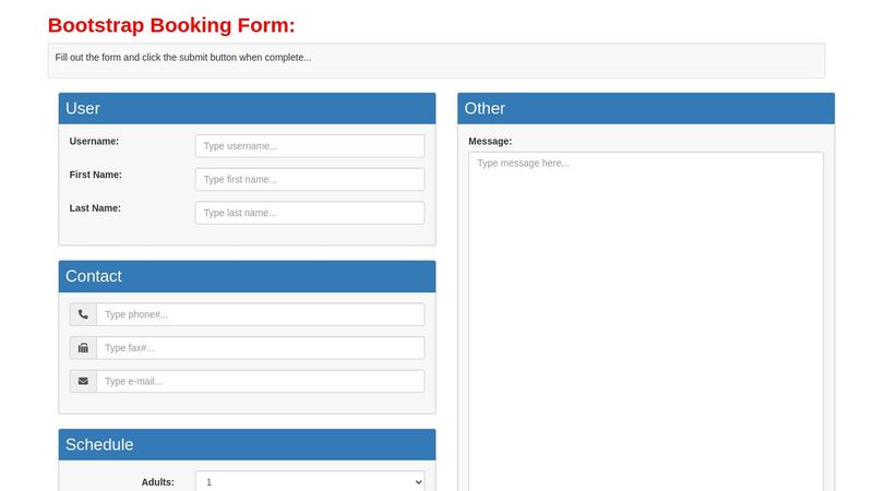 Bootstrap Booking Form
