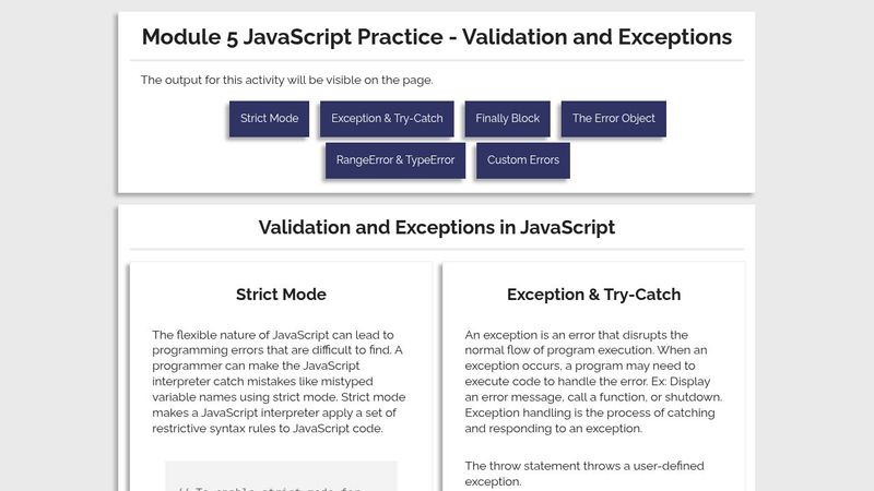 Module 5 Coding Activity - Validation and Exceptions
