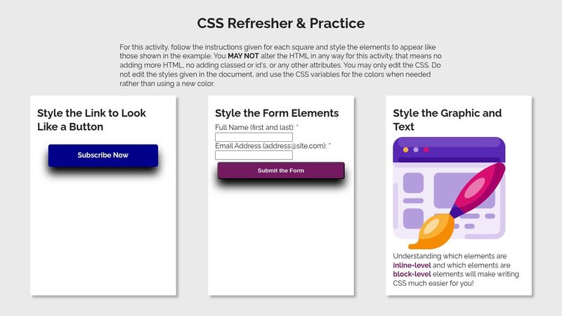 CSS Refresher and Practice - Mini Activity - STARTER - FORK
