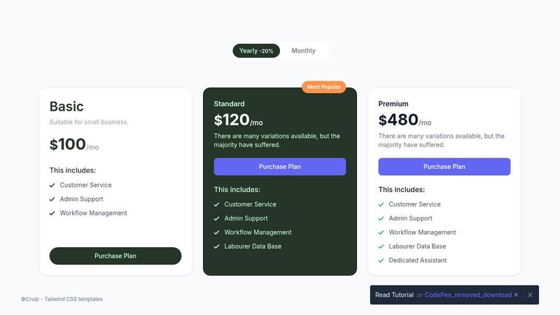 Pricing Table with a Monthly/Yearly Toggle in Tailwind CSS