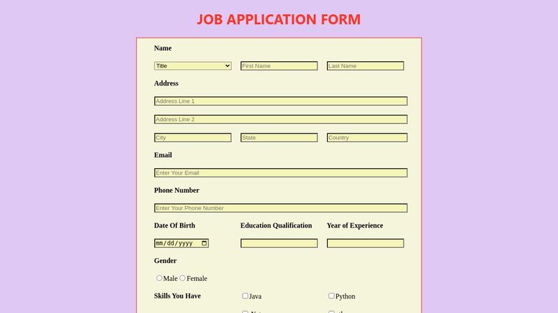 JOB APPLICATION FORM