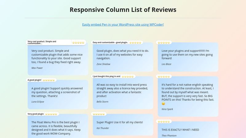 Responsive Column List of Reviews