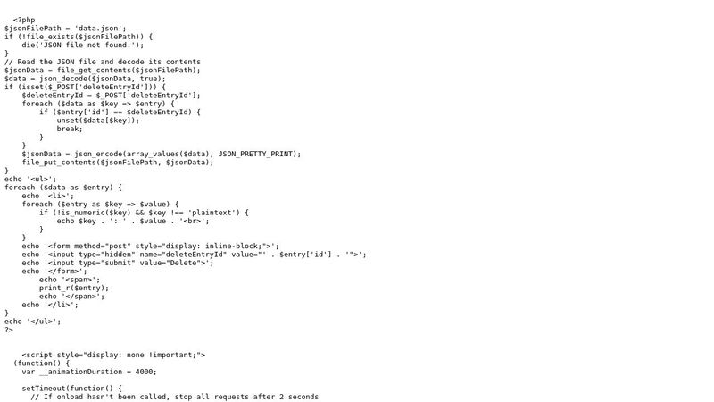 (PHP) JSON block deletion interface