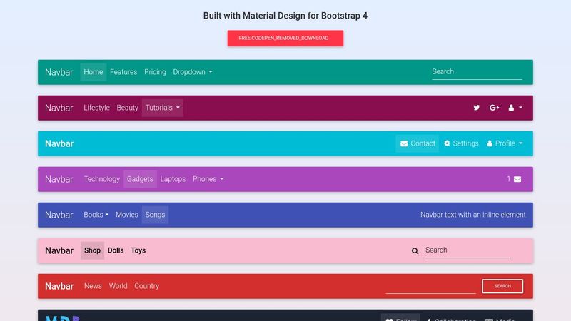 Bootstrap Navbar - Material Design & Bootstrap 4