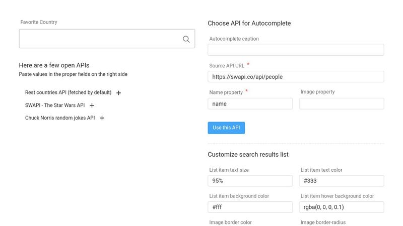 Autocomplete customizer
