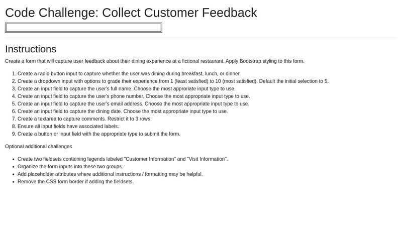 Code Challenge: Collect Customer Feedback - Bootstrap
