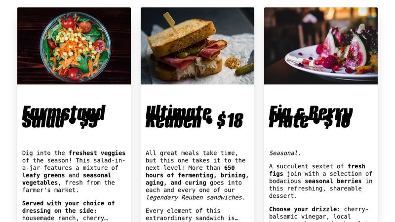 Menu Cards - CodePen Challenge