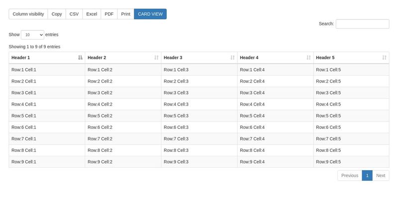 DataTable 2 Card view