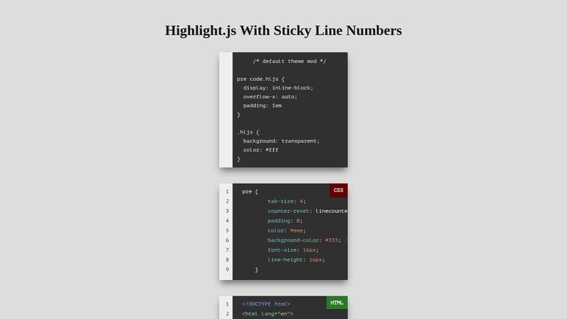 Highlight.js With Sticky Line Numbers