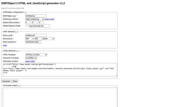 SWFObject Code Generator