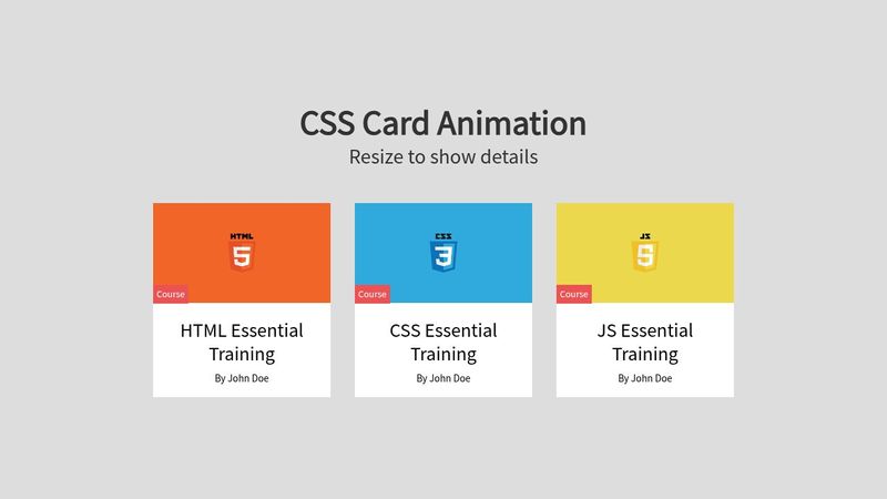CSS Card Animation: Resize to show details
