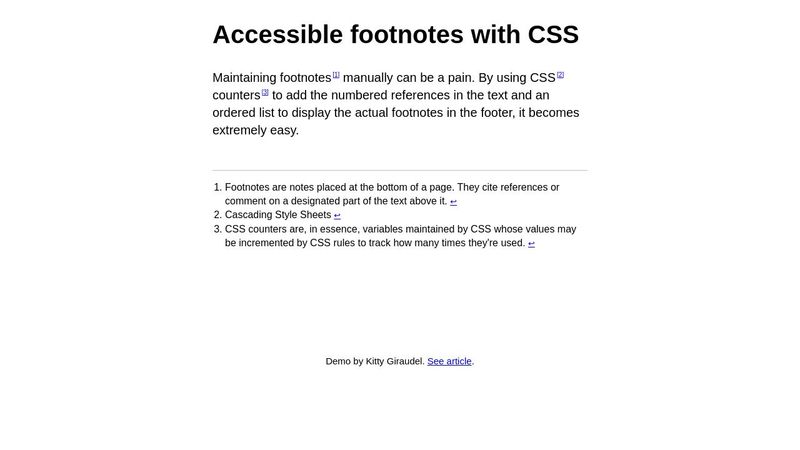 Accessible footnotes with CSS