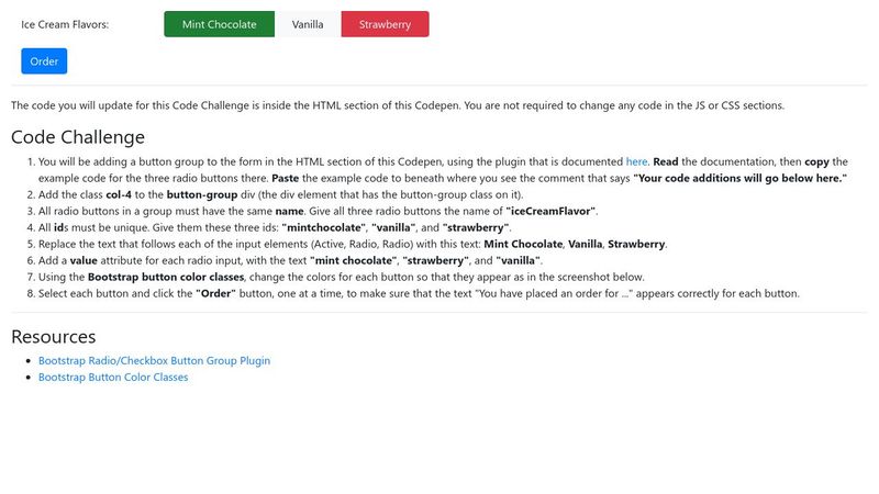 Code Challenge: Bootstrap Radio Button Group