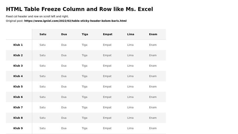 HTML Table Freeze Column and Row like Ms. Excel