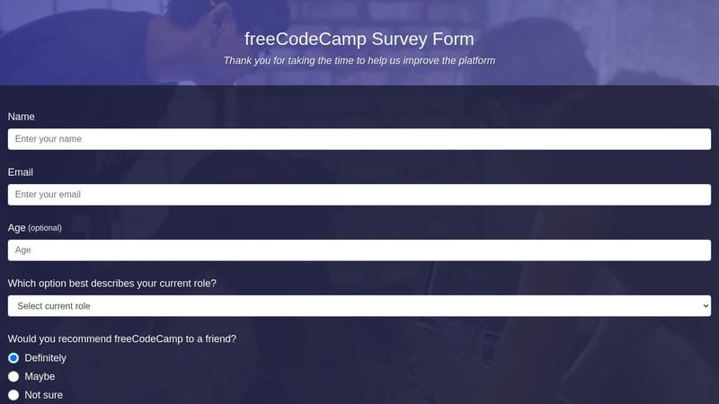 freeCodeCamp Survey Form