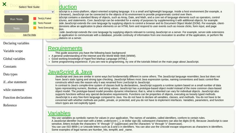 JS documentation page