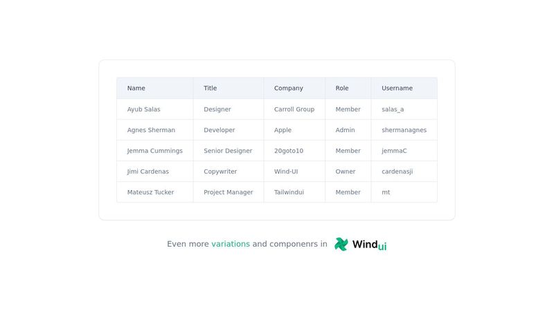 Tailwind CSS Tables - WindUI