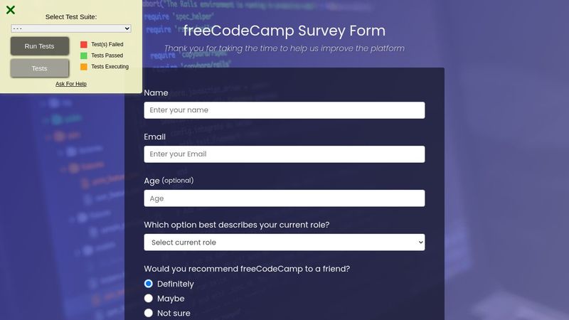 freeCodeCamp: Responsive Web Design Projects - Build a Survey Form