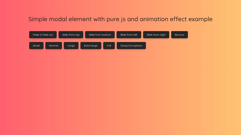 Simple modal element with pure js and animation effect example - codeorum