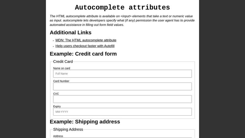 HTML: Autocomplete attributes