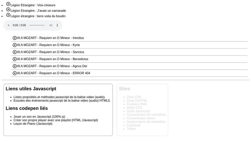 Créer une playlist avec balise audio (HTML /Javascript)