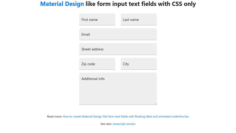 Material Design like form input text fields with CSS only