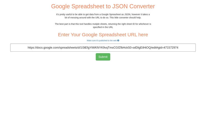 Google Spreadsheet to JSON Converter