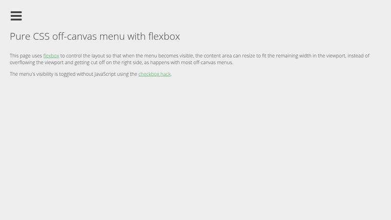 Pure CSS off-canvas menu with flexbox