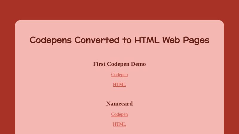 Codepens as HTML Web Pages .html