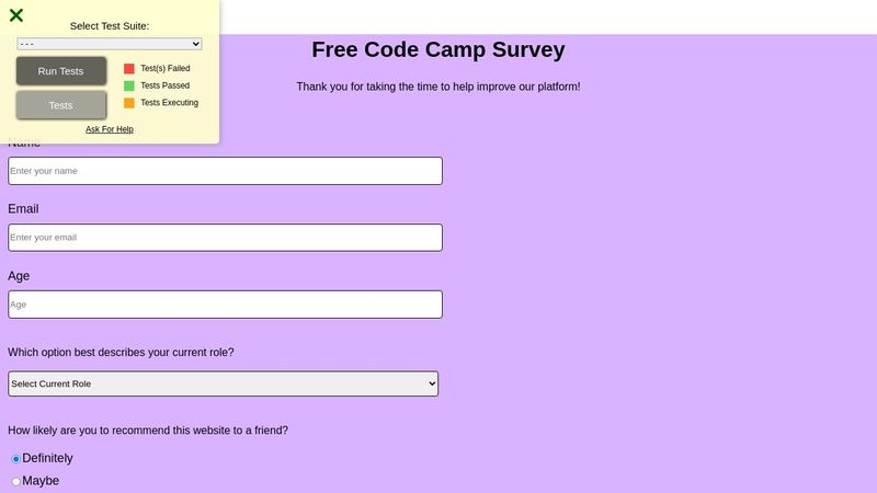 Free Code Camp Survey Form