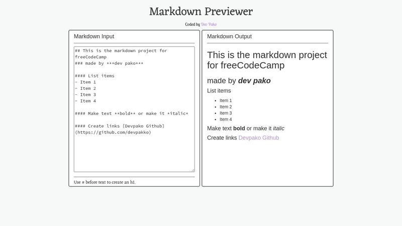 Build a Markdown Previewer FreeCodeCamp