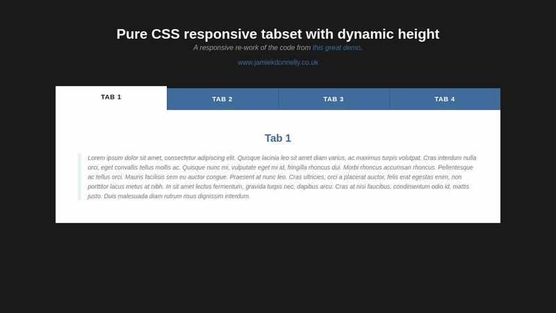 Pure CSS responsive tabset with dynamic height