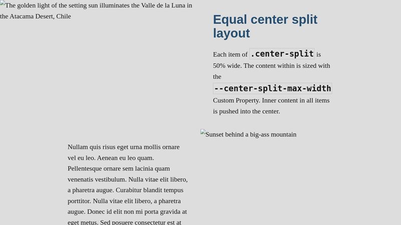 Piccalilli CSS Layout — Issue #9 — Split container — Images Example