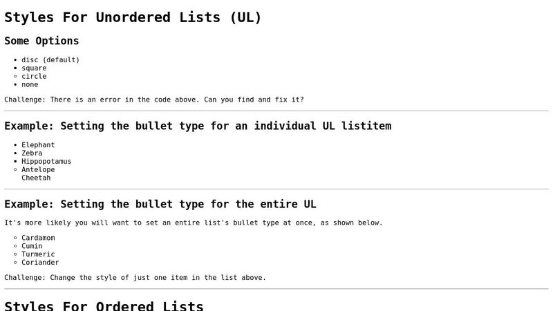 CSS Demo & Challenge: Styling Lists