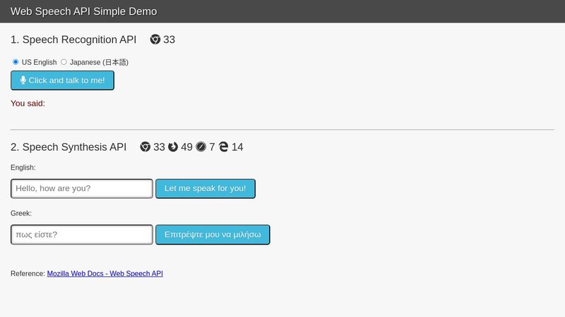 Web Speech API Simple Demo