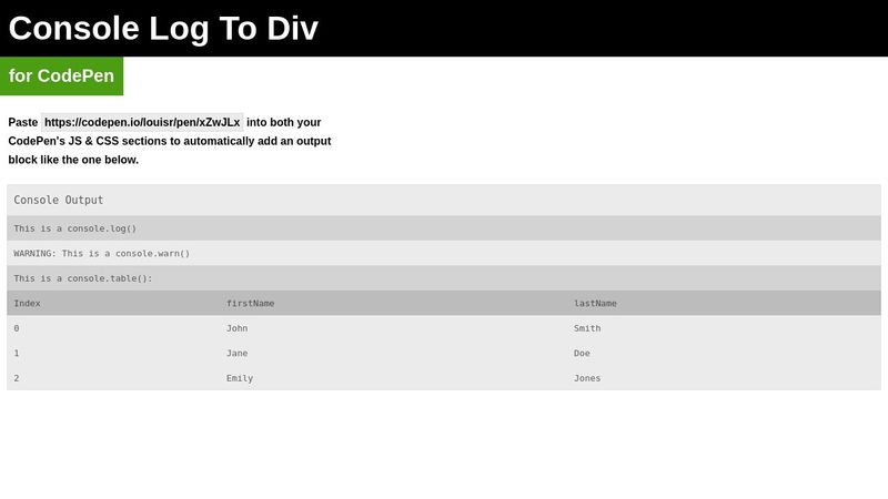 Console Log To Div for Codepen