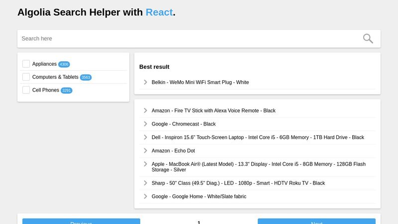 Child Helper using Algolia Search Helper