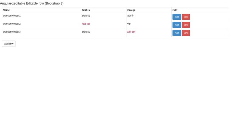 Angular-xeditable Editable row (Bootstrap 3)