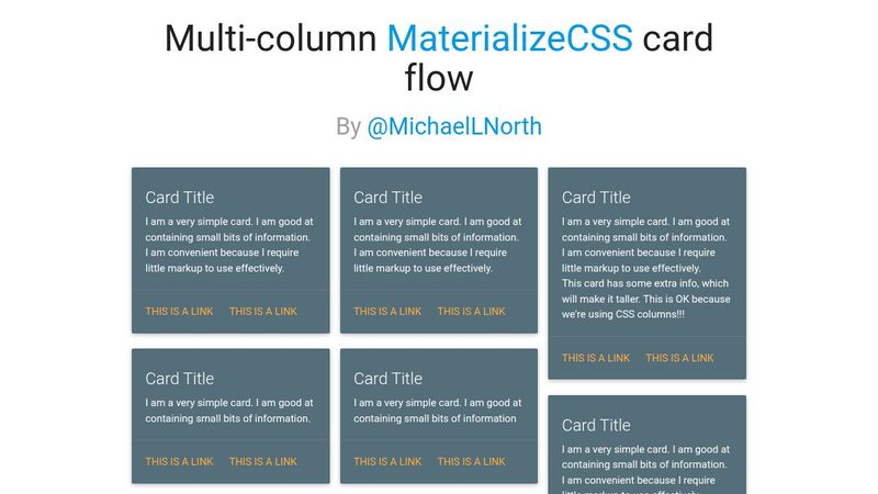 MaterializeCSS Multi-Column Card Flow