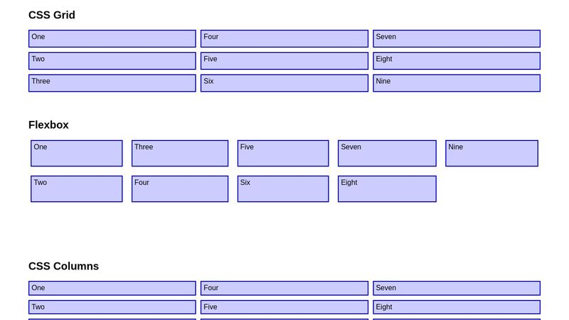 Column examples with new CSS Layout