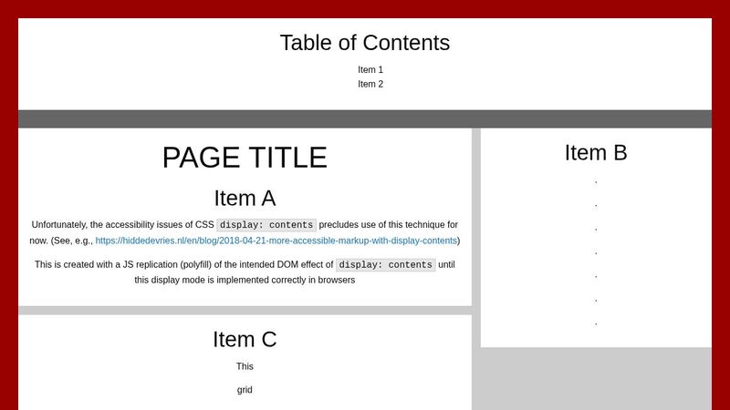 Responsive flex tile grid - header TOC with display:contents jquery polyfill
