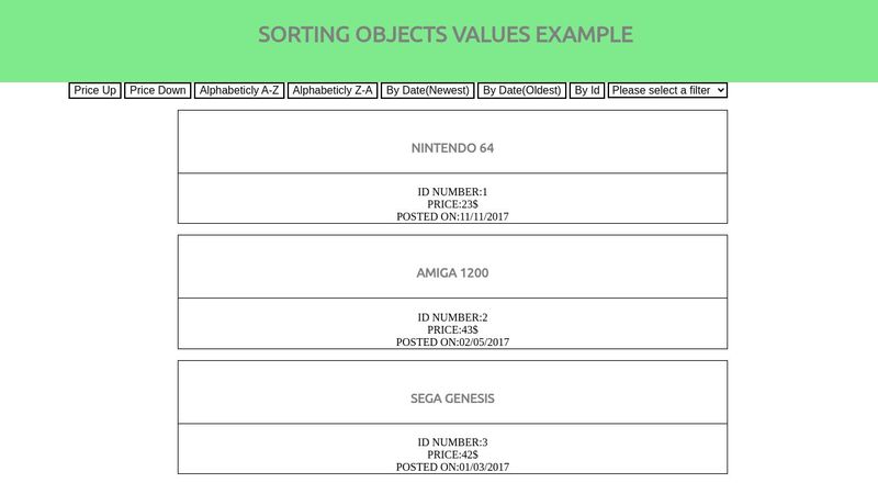 Sorting filter example using Vue 2 Js