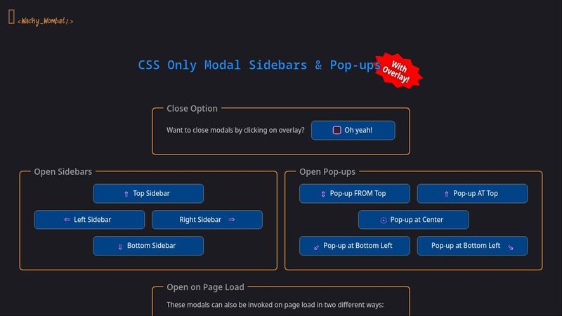 [demo] CSS Only Modals — Sidebars and Pop-ups with Overlay