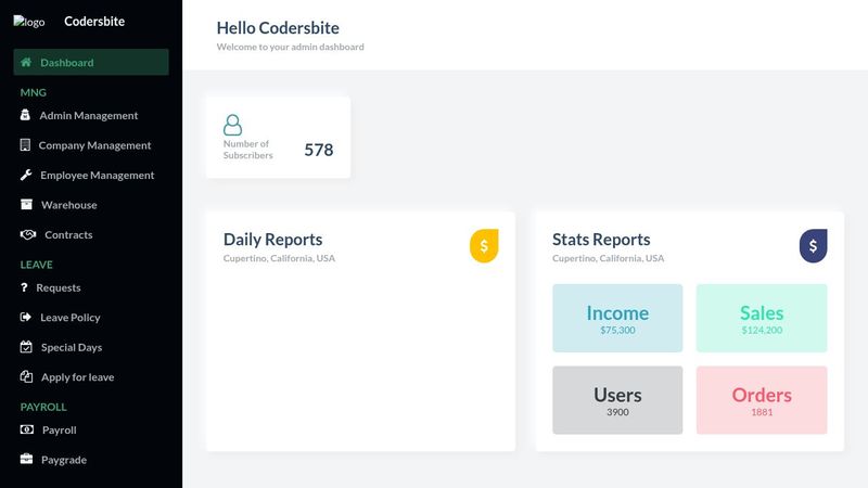 Admin Dashboard with Grid Layout
