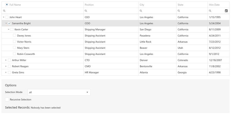 Multiple Row Selection - DevExtreme Tree List