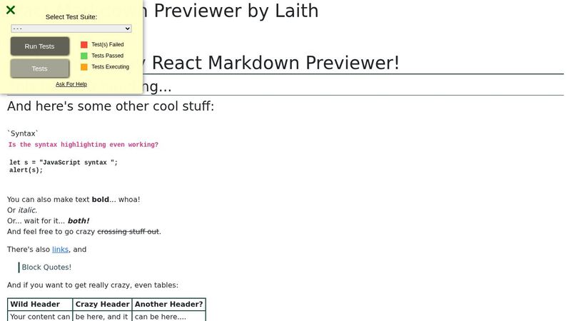 Front End Development Libraries Projects - Build a Markdown Previewer
