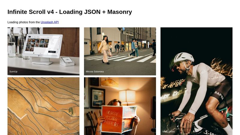Infinite Scroll v4 - Loading JSON + Masonry