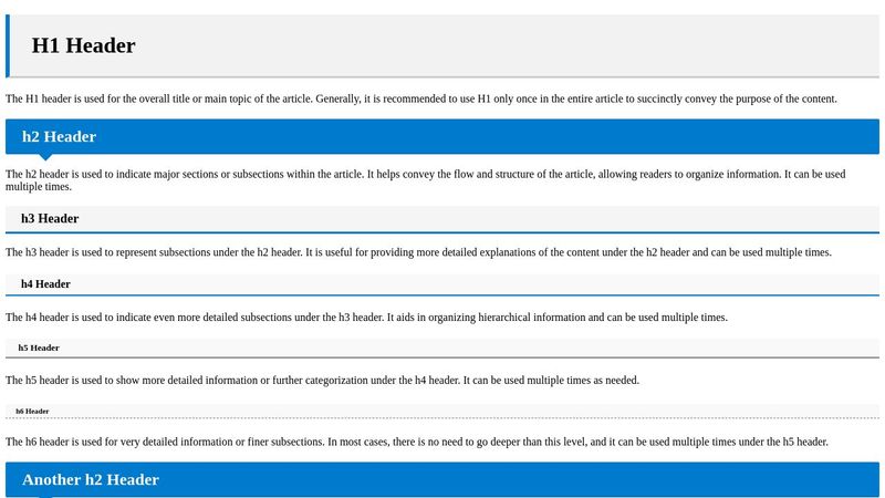 Headers and Content Organization: Utilizing h1 to h6 Styles